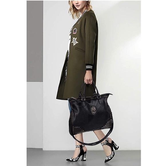 Bags | Leather Skull Rivet Studded 3 Ways Convertible Bag | Poshmark